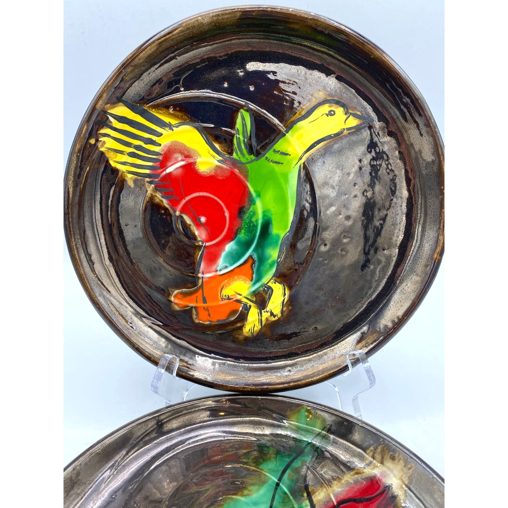 Flying Ducks Hand Painted Glazed Pottery Plates Vintage Condition/one ...