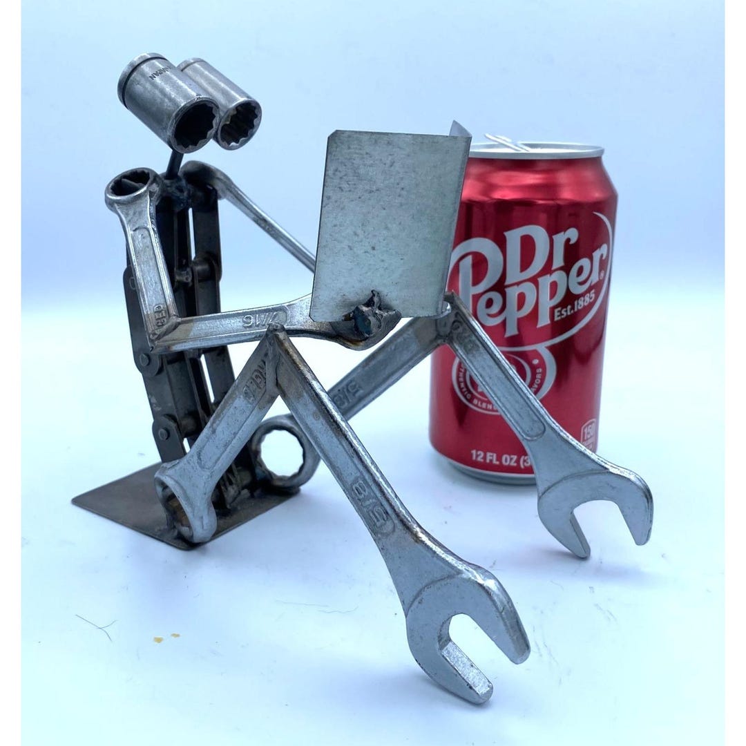 Metal Sculpture Recycled Original Scrap Tool Man Reading Hand Crafted ...
