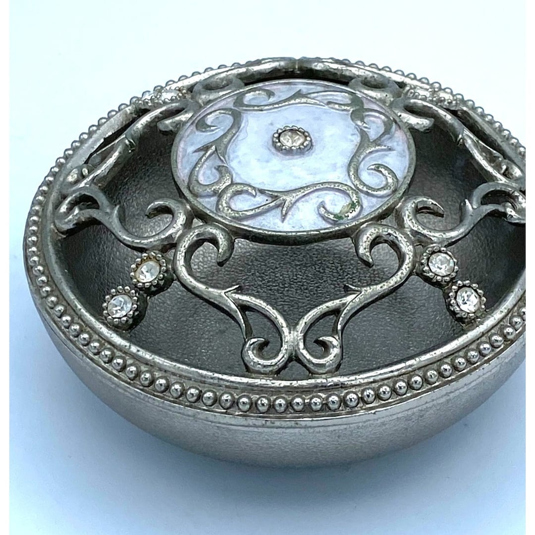 Silver Metal Round Case With Embossed Jeweled Heavy Weight /trinket ...