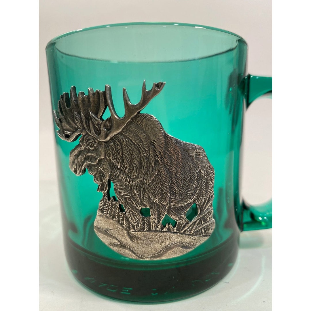 Alaskan Silver Inlaid Moose Emerald Green Glass/coffee Mug /usa/rare - Etsy