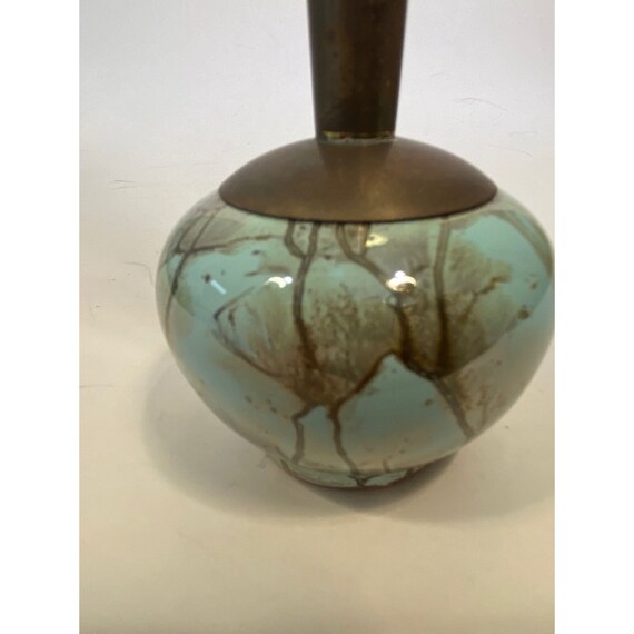 Vintage Holland Hand Painted Delft Teal/brass Tall Vase/ - Etsy