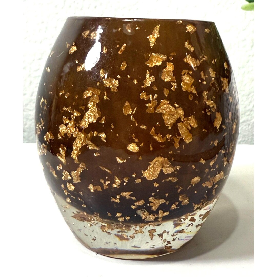 Nicole Miller MCM Style Brown With Gold Flakes Lucite Votive Candle Tea ...