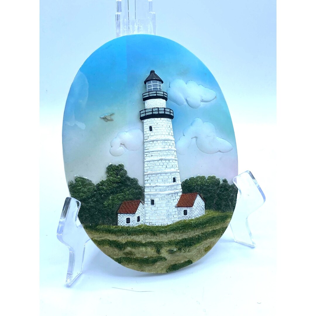 3D Boston Harbor Lighthouse Hand Painted Oval Wall Plaque Decor - Etsy