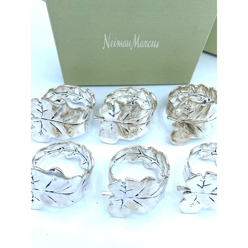 Neiman Marcus Silver Metal Leaf Napkin Rings in Box Set of 6 Vintage - Etsy