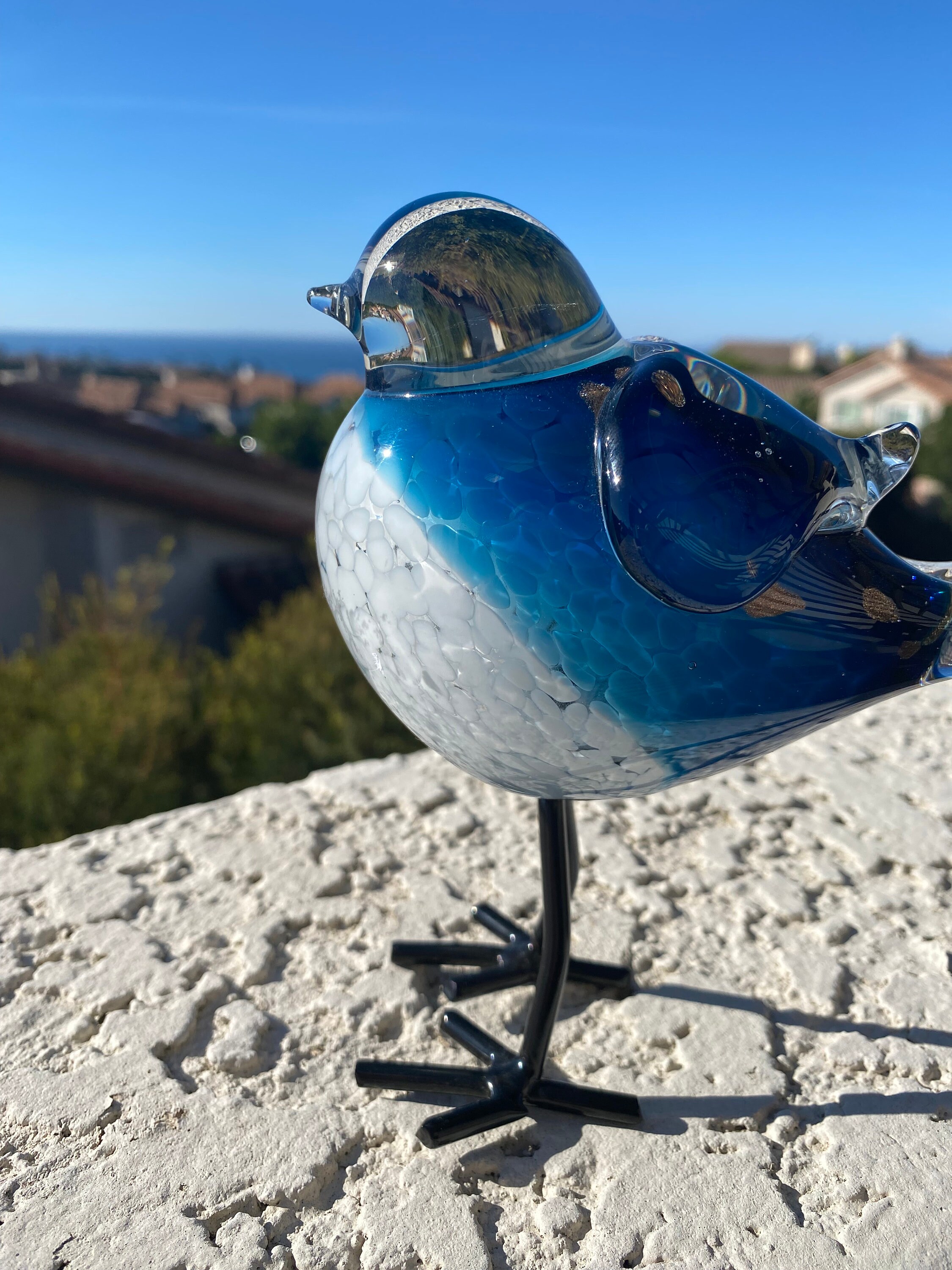Hand Blown Blue Bird Murano Style Metal Legs With Golden Specks - Etsy