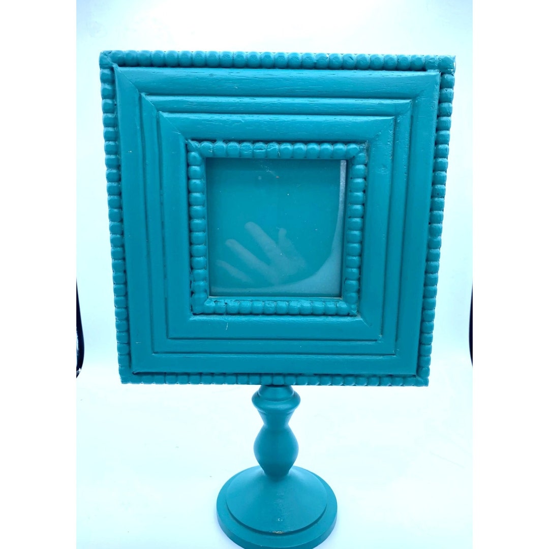 Turquoise Wooden Scalloped Frame Pedestal Picture Frame - Etsy