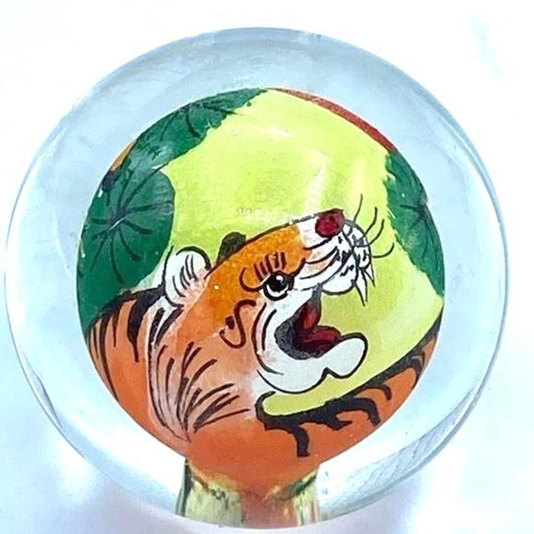 Vintage Japanese Tiger Reverse Painted Art Ball Glass Art Decor No Base ...