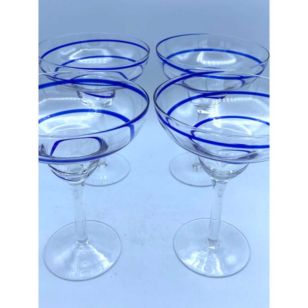 Pier One Blue Swirl Margarita Glasses Set of 4 Glass - Etsy