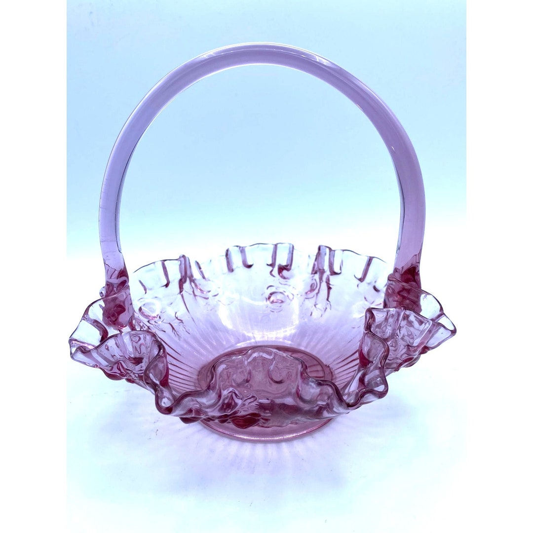 Fenton Ruffle Baroness Tiara Rose Pink Glass Basket Applied Handle - Etsy