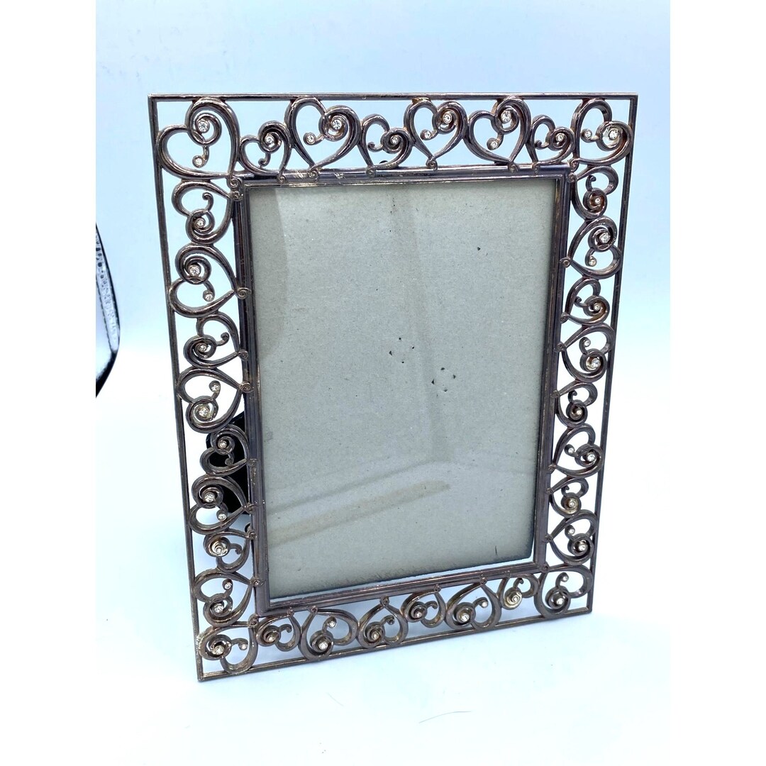 Vintage Pewter Heart Shaped Metal Photo Frame With Jewels Picture Size ...