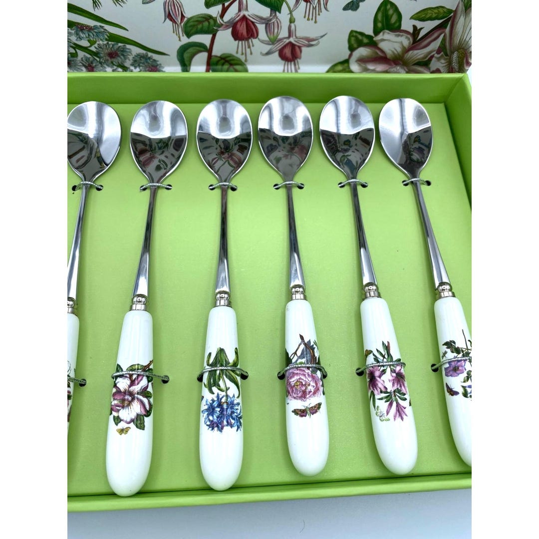 Portmeirion Botanic Garden 6 Tea Spoons Porcelain Handles Floral Design ...