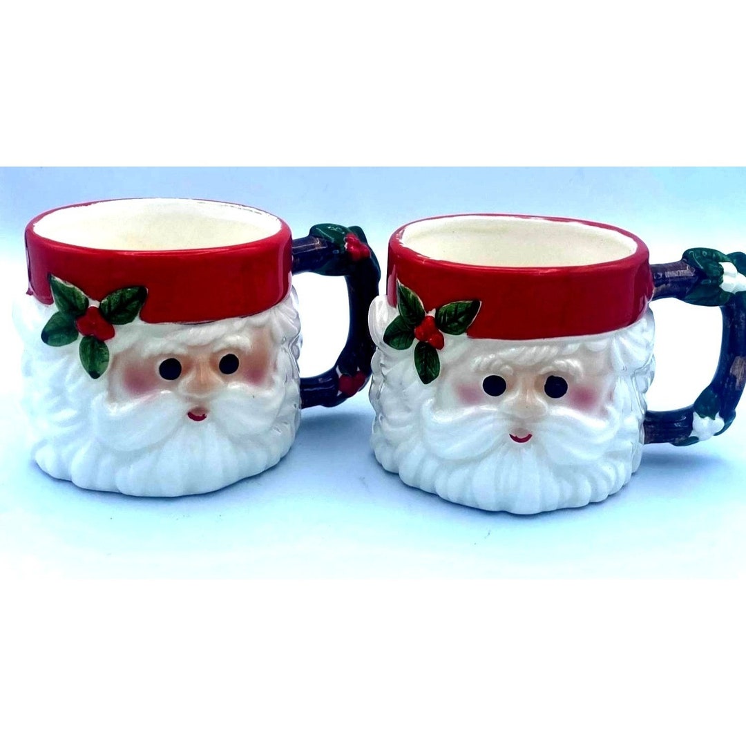 Fitz and Floyd Santa Christmas Head Mugs Hand Painted Japan Set 2 ...