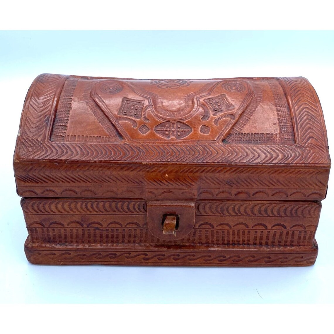 Leather Hand Tooled Designed Round Lidded Box Jewelry/home Decor ...