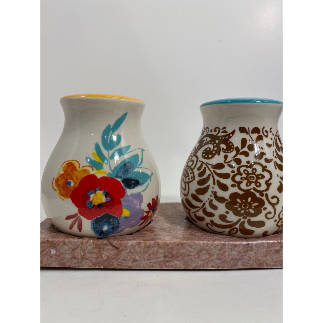 Pioneer Woman Flea Market Salt and Pepper Shaker Design Set/ New in Box ...