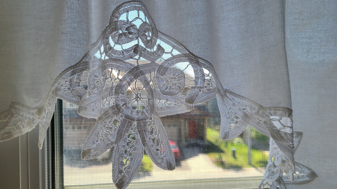 Battenburg Lace Window Swag Valance - Vintage 1980's White 100% Cotton ...