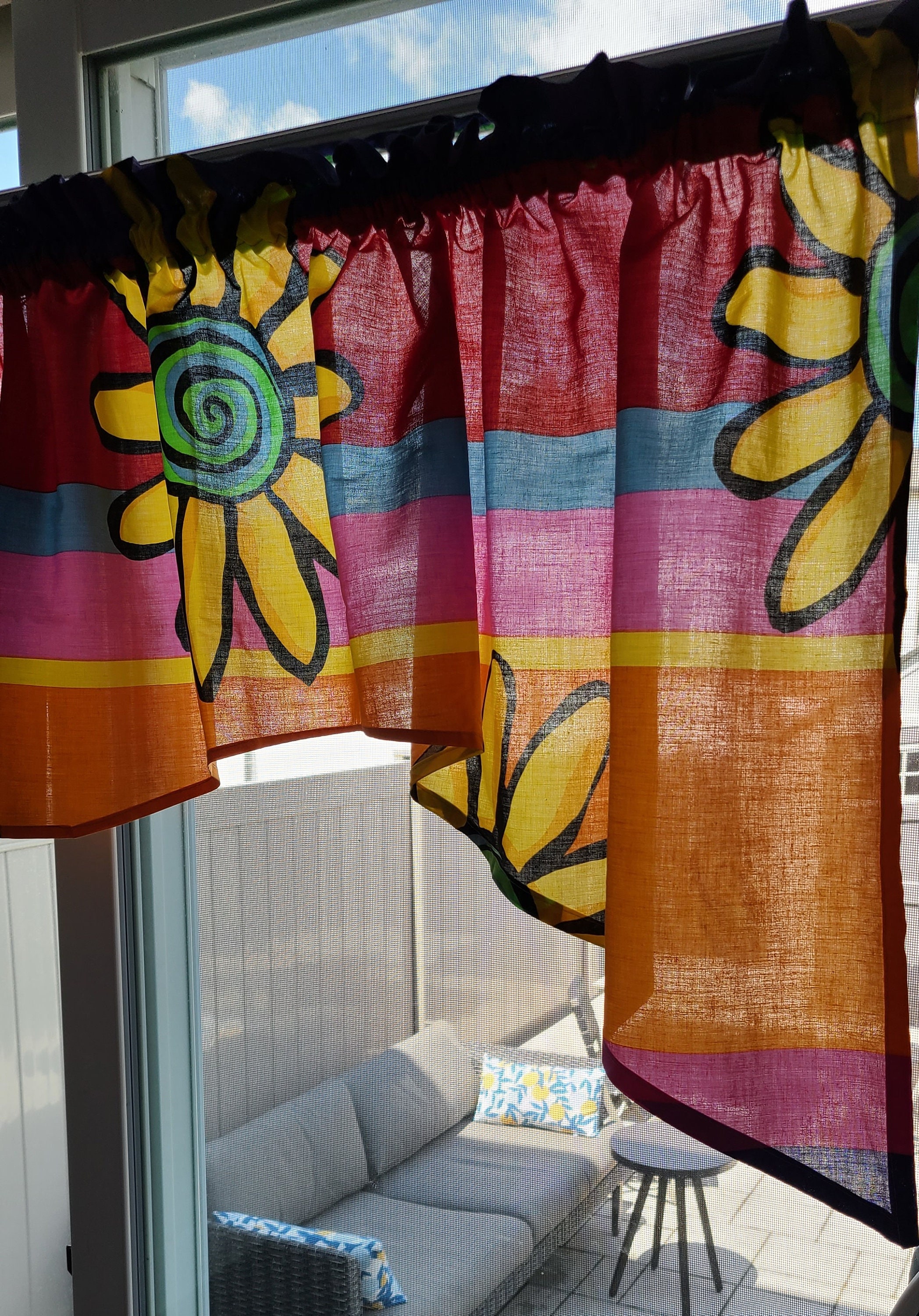 Vintage Bright Colored Window Valance, Door Valance, Patio Door Valance ...