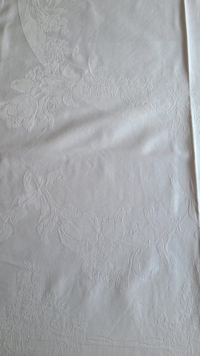 White Damask Jacquard Embossed Tablecloth - Etsy