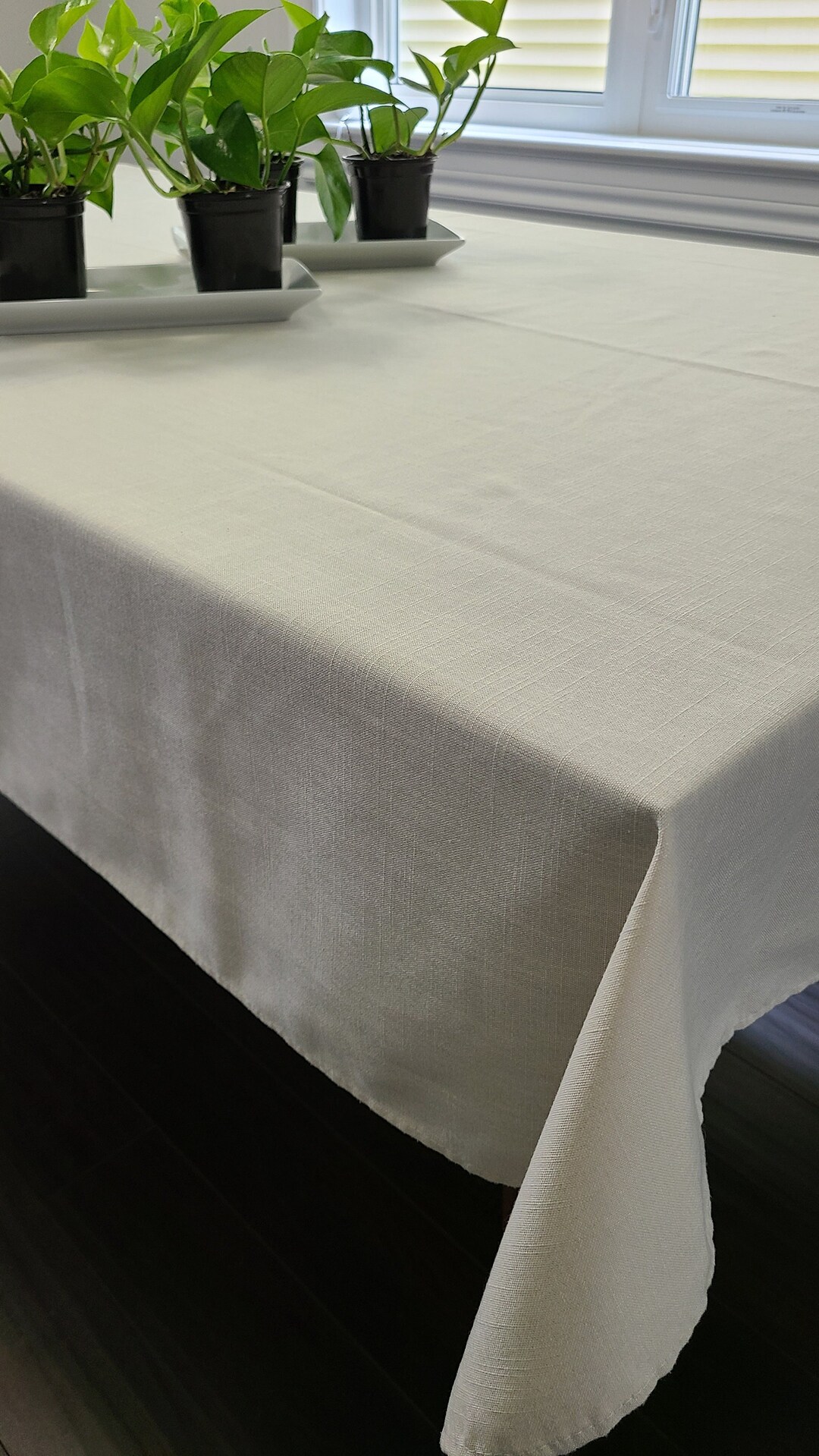 Solid Beige Color Polyester Linen Blend Large Rectangular Tablecloth ...
