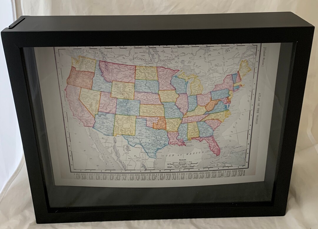 Personalized Full Color Map 11x14 side Slider Shadow Box W/ Ticket or ...
