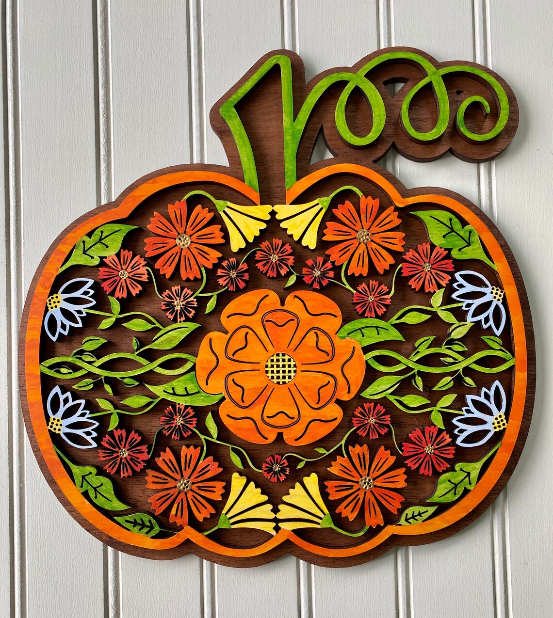 Folk Floral Laser Cut Pumpkin for Fall or Thanksgiving Decor | Etsy