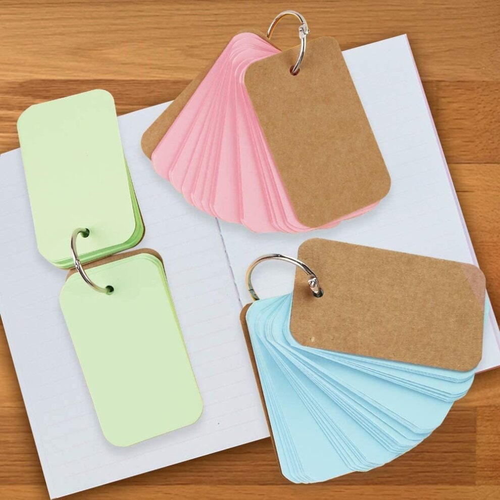 Revision/flash/ Study/record Cards Blank Plain Coloured With Metal ...