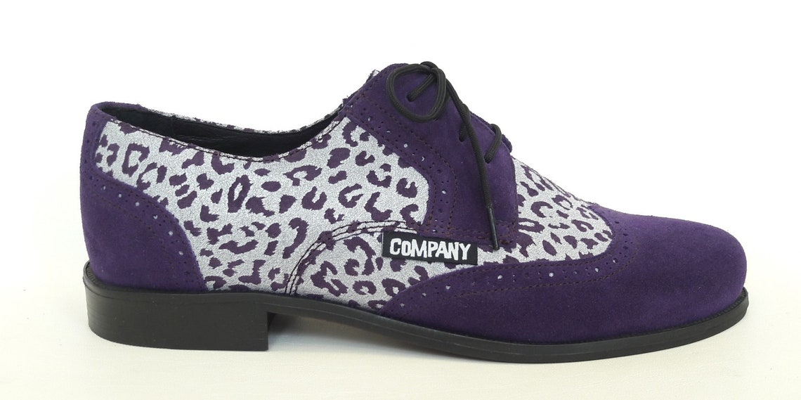 Dark Purple Suede Shoes brogue Style for Women, Leopard Print ...