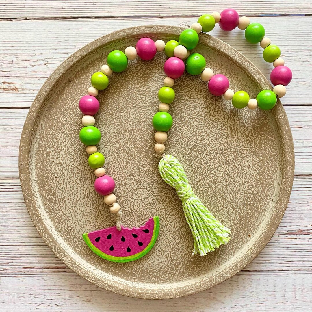 Watermelon Wood Bead Garland: Bright Summer Farmhouse Tiered Tray Decor ...