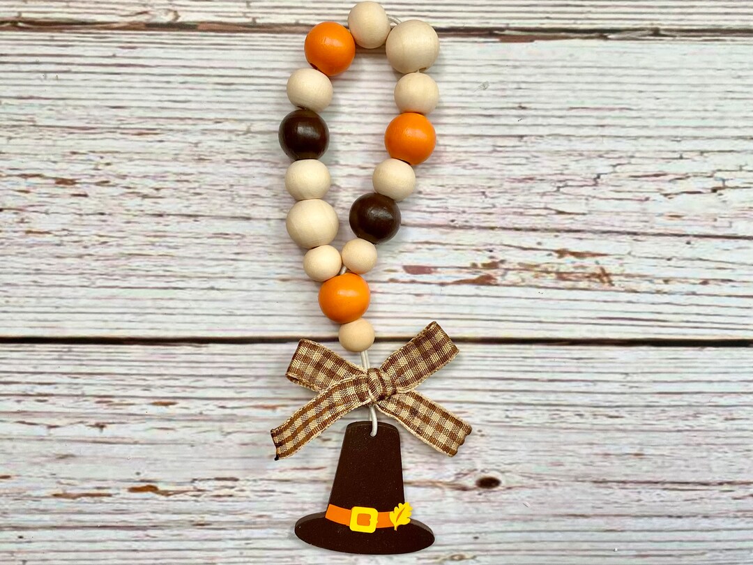Pilgrim Hat Thanksgiving Mini Wood Bead Loop, Thanksgiving Decor ...