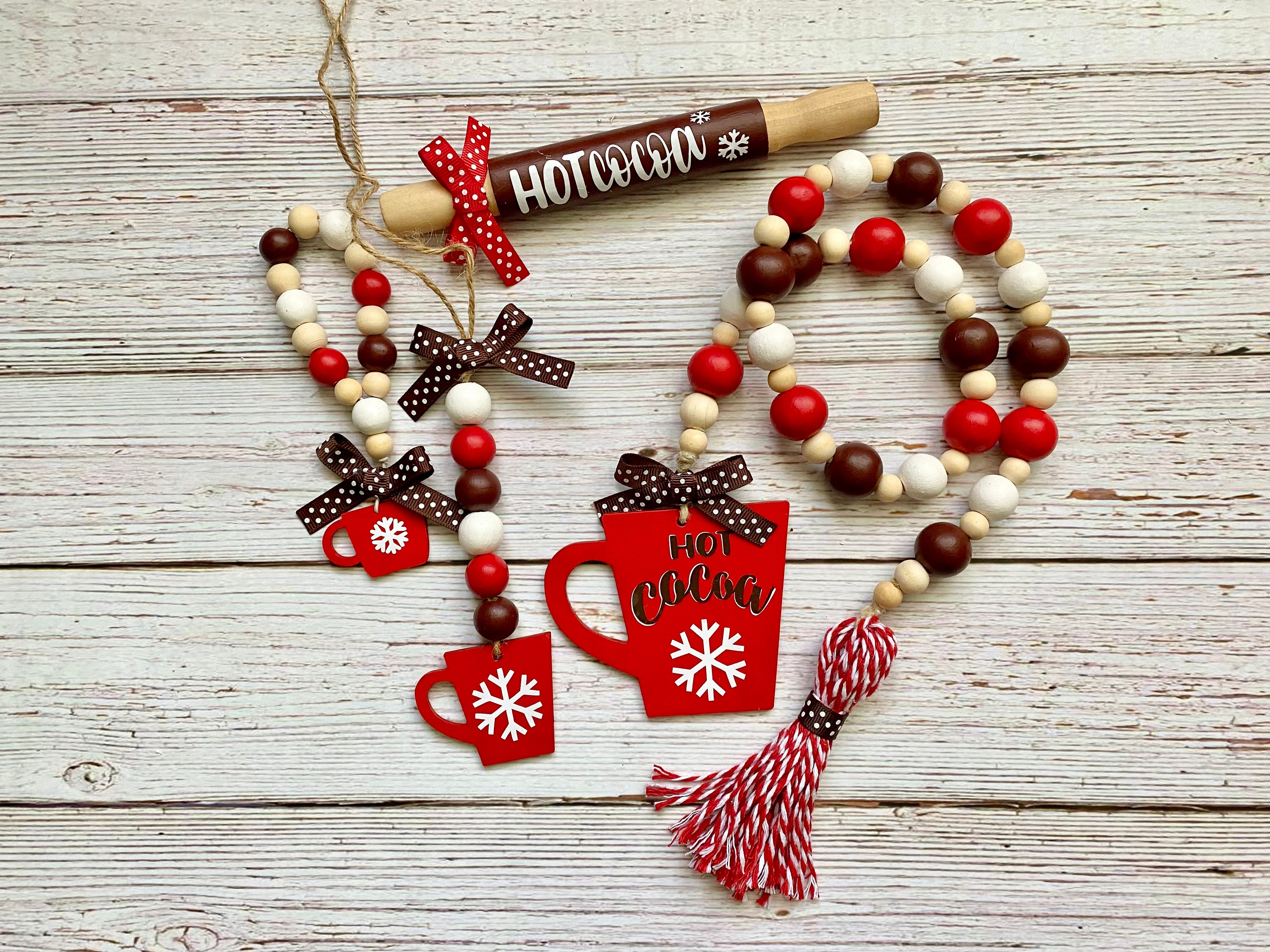 Hot Cocoa Christmas Mini Wood Bead Garland, Cocoa Cup Bead Strand ...
