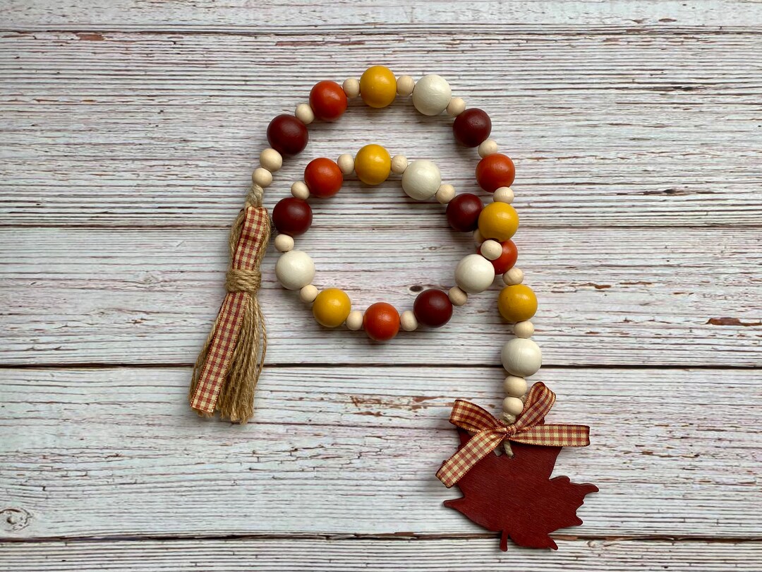 Fall Leaves Farmhouse Wood Bead Garland, Tiered Tray Decor, Hostess ...