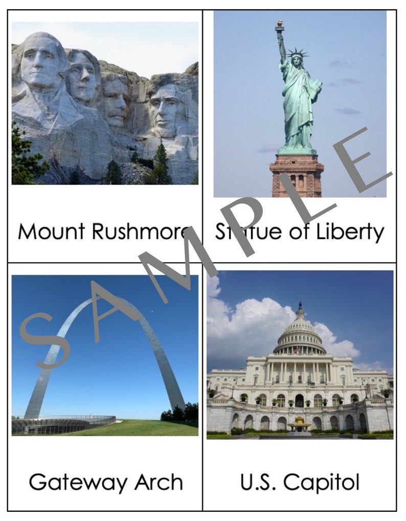 USA Landmarks & Symbols 3-part Cards | Montessori | United States ...