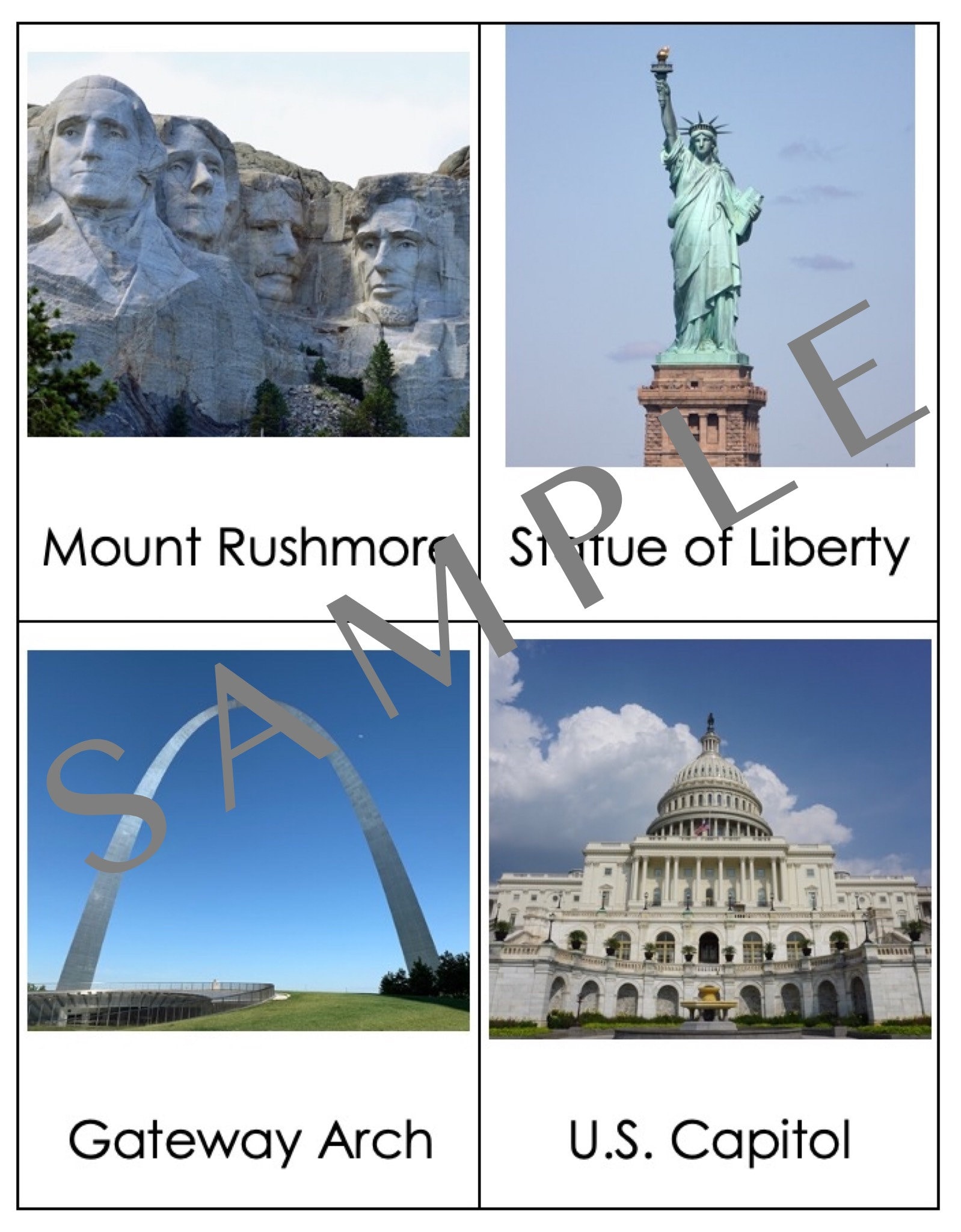 USA Landmarks & Symbols 3-part Cards | Montessori | United States ...