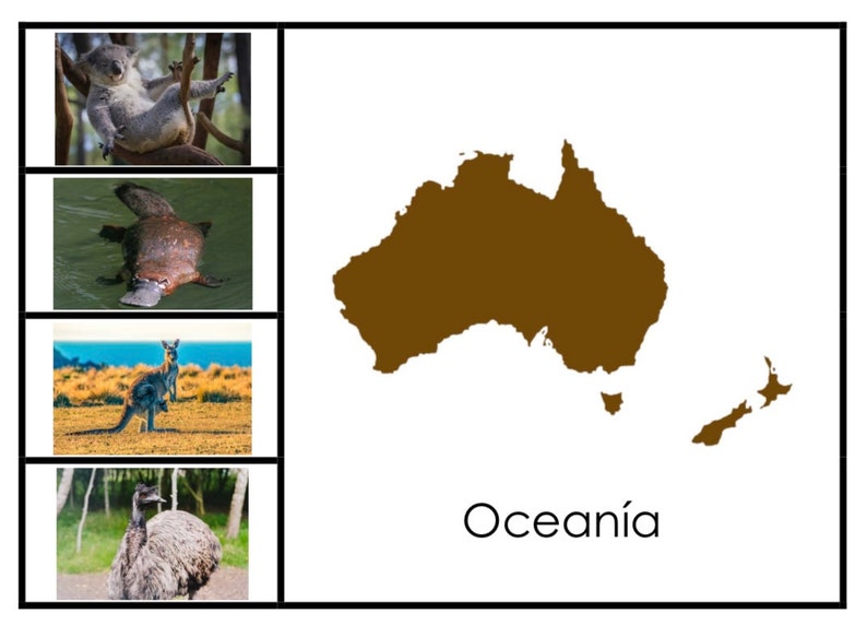 SPANISH VERSION Animals of the Continents Mats Montessori Geography ...