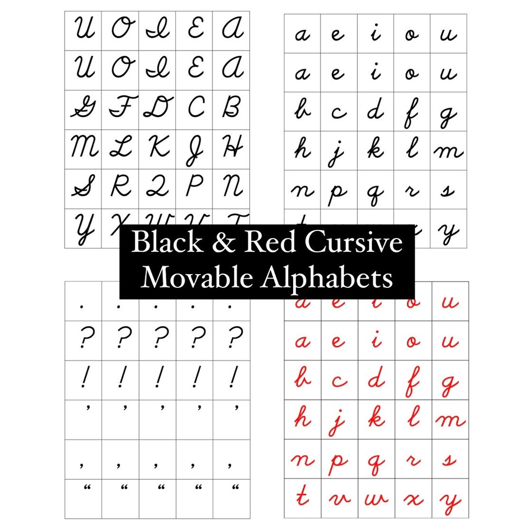 Red & Black Cursive Movable Alphabets | Montessori | Elementary ...