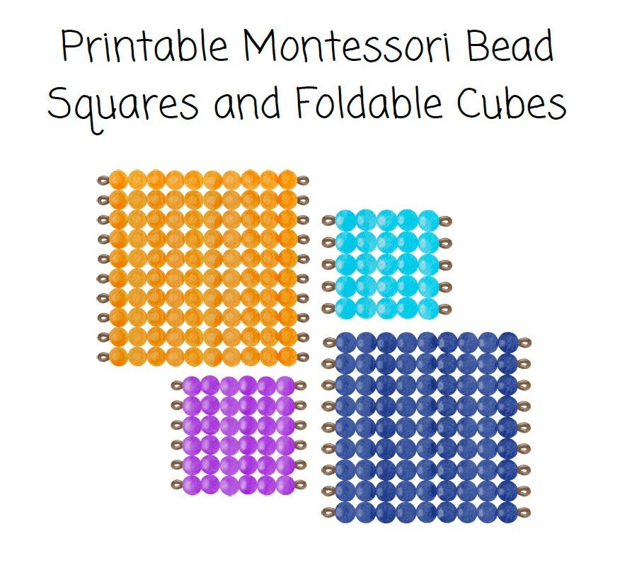 Printable Watercolor Bead Squares and Foldable Cubes | Montessori Math ...