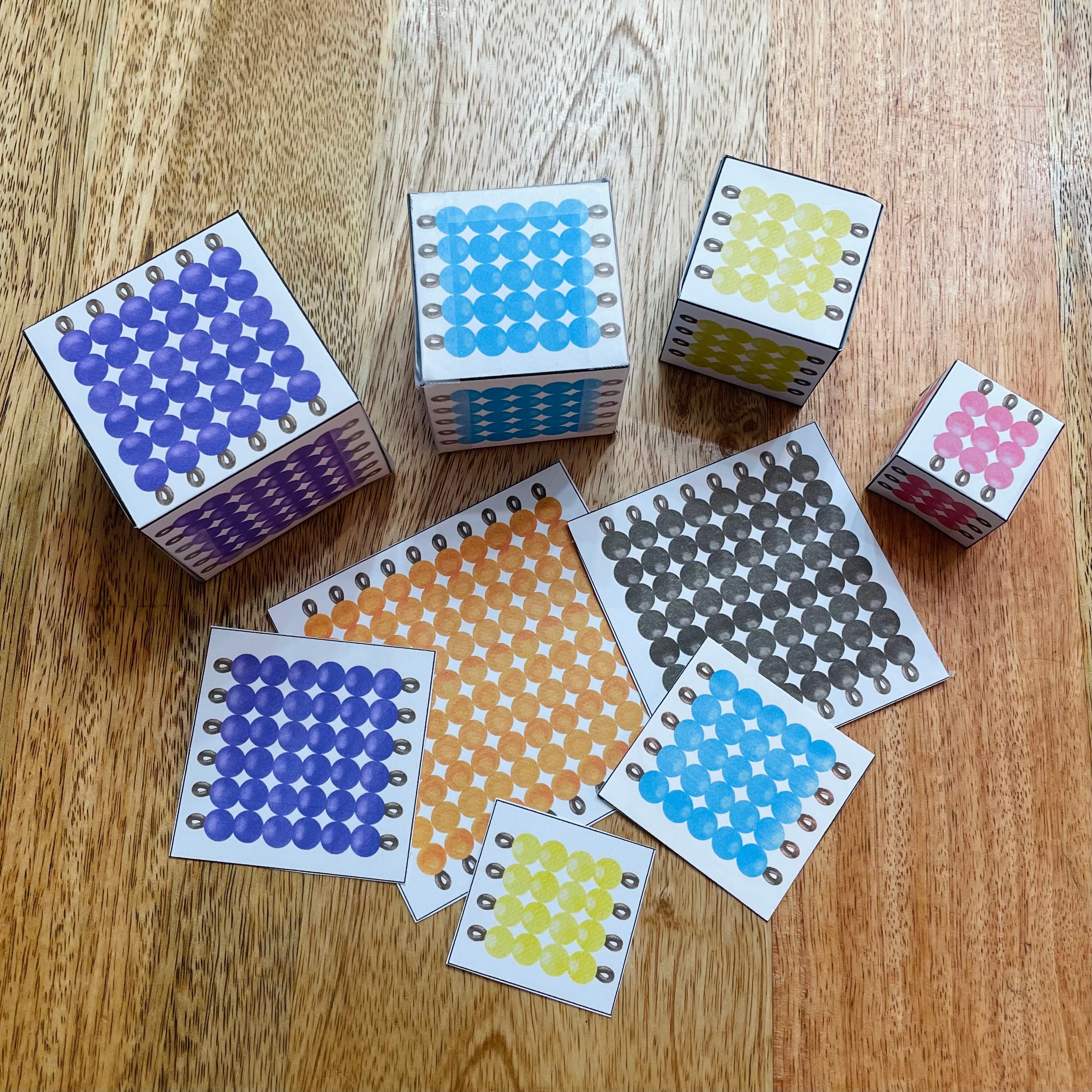 Printable Watercolor Bead Squares and Foldable Cubes | Montessori Math ...