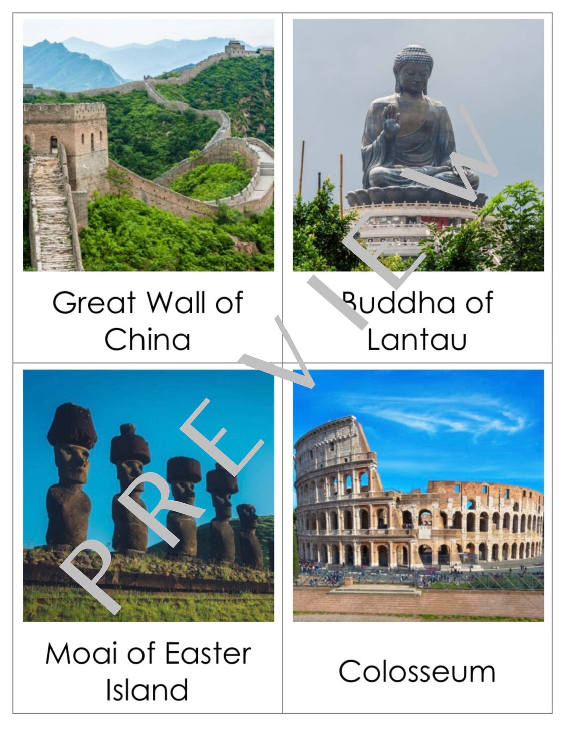 World Landmarks 3-part Cards Montessori World Geography - Etsy