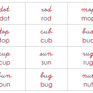 Short Vowel Words in Cursive & Print Montessori Reading - Etsy