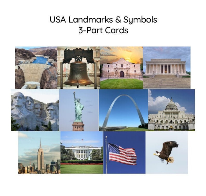 USA Landmarks & Symbols 3-part Cards | Montessori | United States ...