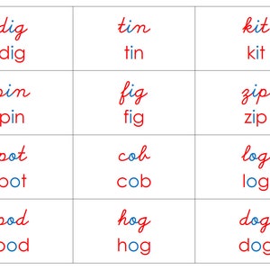 Short Vowel Words in Cursive & Print Montessori Reading - Etsy