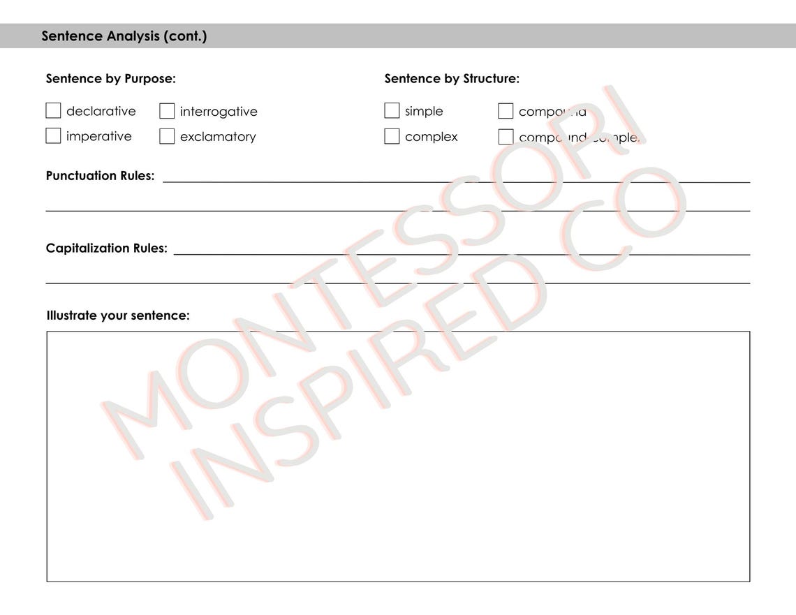Montessori Sentence Analysis Form | Grammar | Sentence Diagramming - Etsy