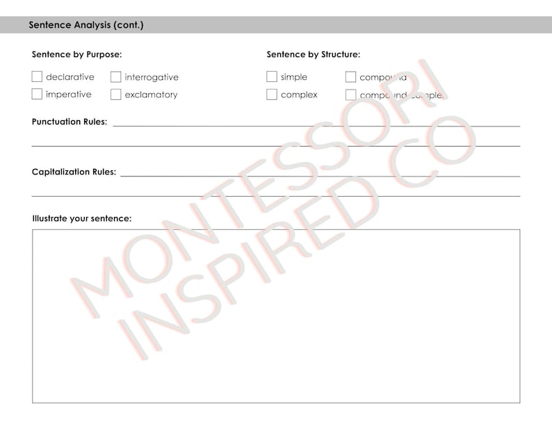 Montessori Sentence Analysis Form | Grammar | Sentence Diagramming - Etsy