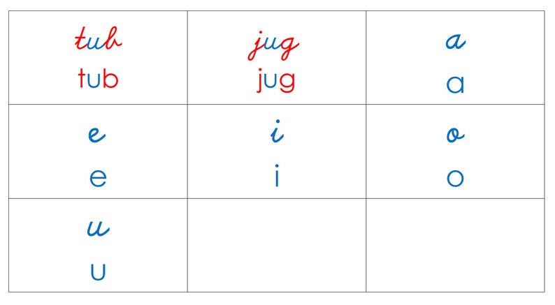 Short Vowel Words in Cursive & Print Montessori Reading - Etsy