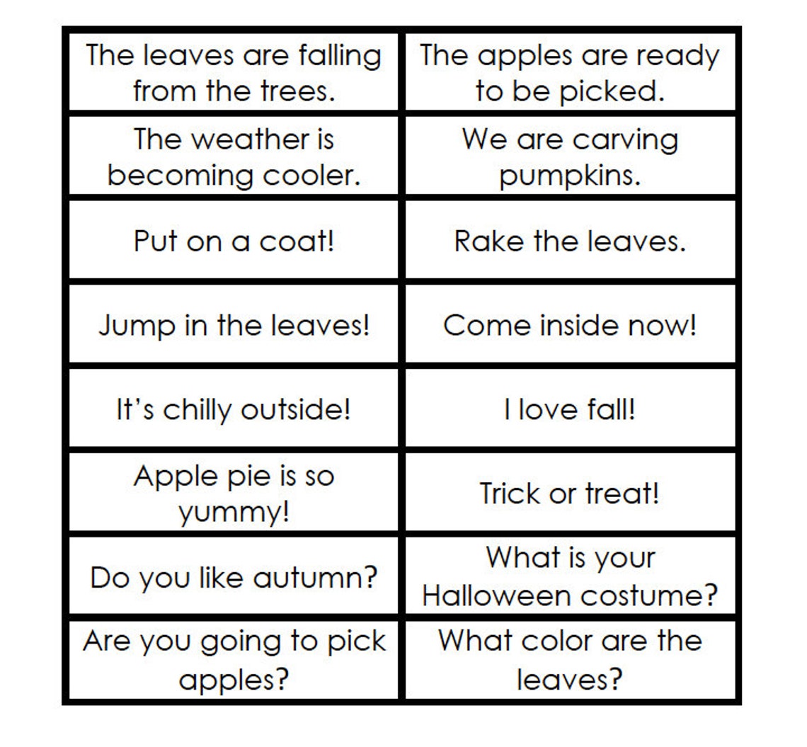 Autumn Types of Sentences Activity Pack Elementary Language - Etsy Canada