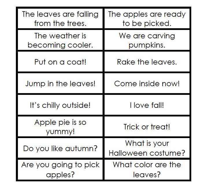 Autumn Types of Sentences Activity Pack | Elementary Language - Etsy