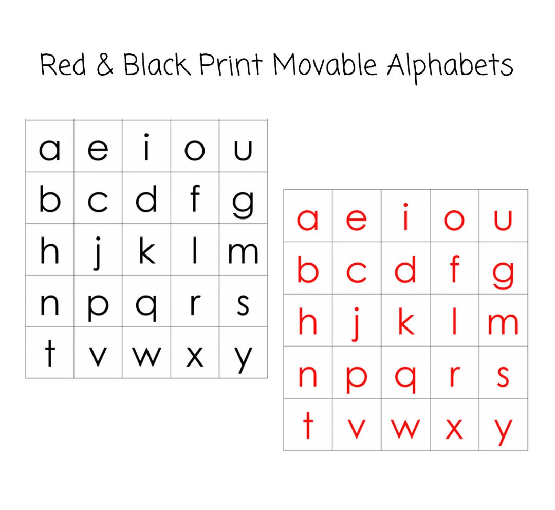 Red & Black Print Movable Alphabets | Montessori | Elementary Language ...