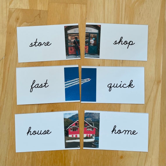Synonym Picture Puzzles Montessori Language Word Study | Etsy