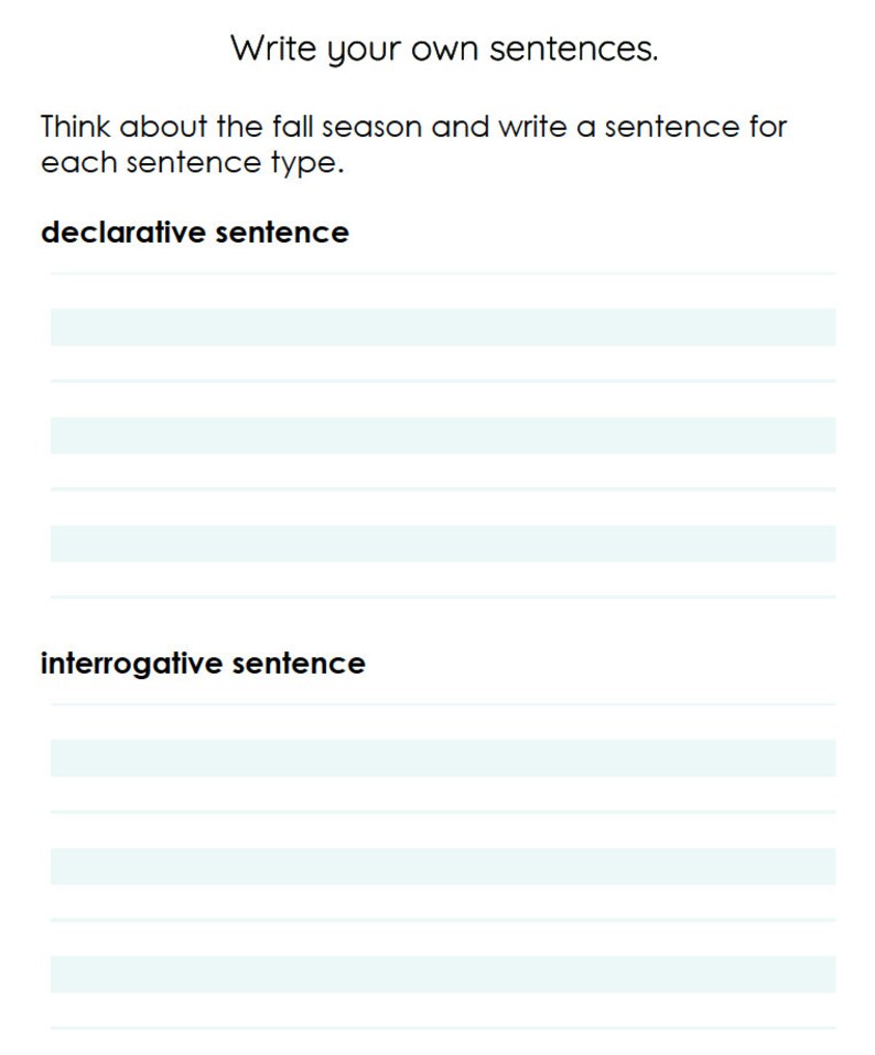 Autumn Types of Sentences Activity Pack Elementary Language - Etsy Canada
