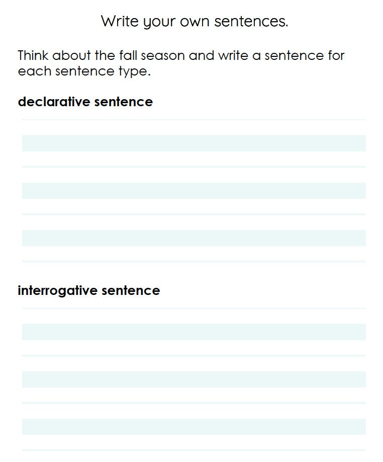 Autumn Types of Sentences Activity Pack | Elementary Language - Etsy
