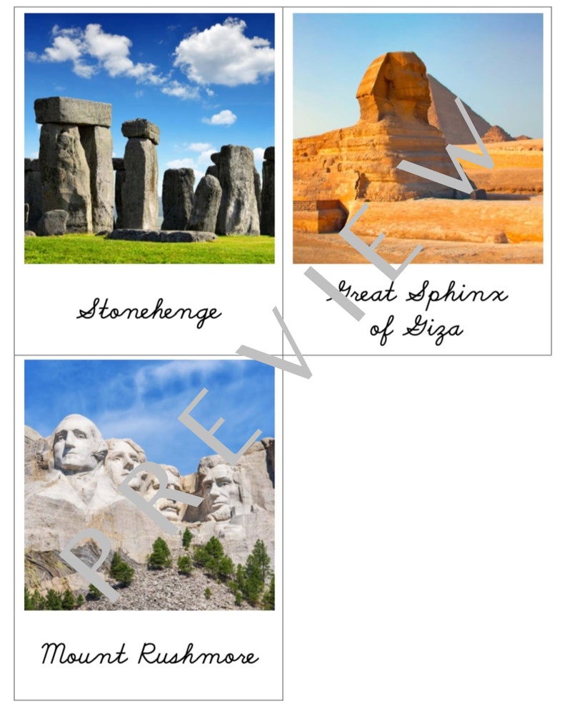World Landmarks 3-part Cards Montessori World Geography - Etsy